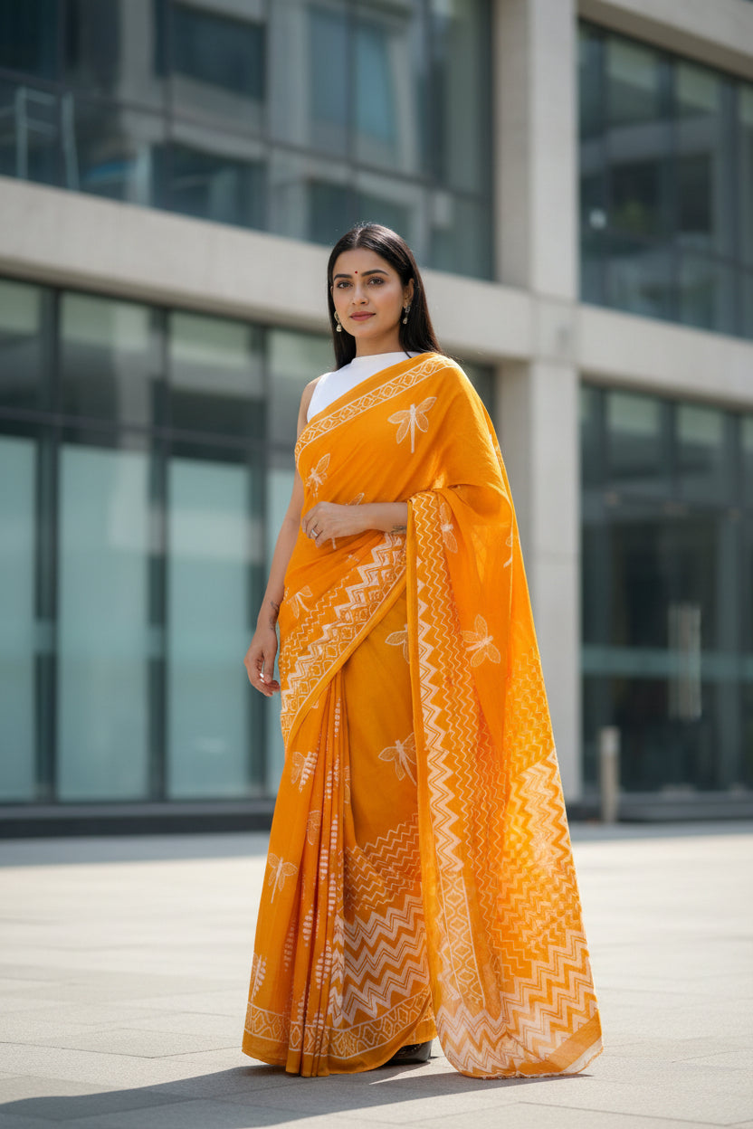 Pure Mulmul Cotton - Hand Block Printed Sarees – Serenitee Sarees